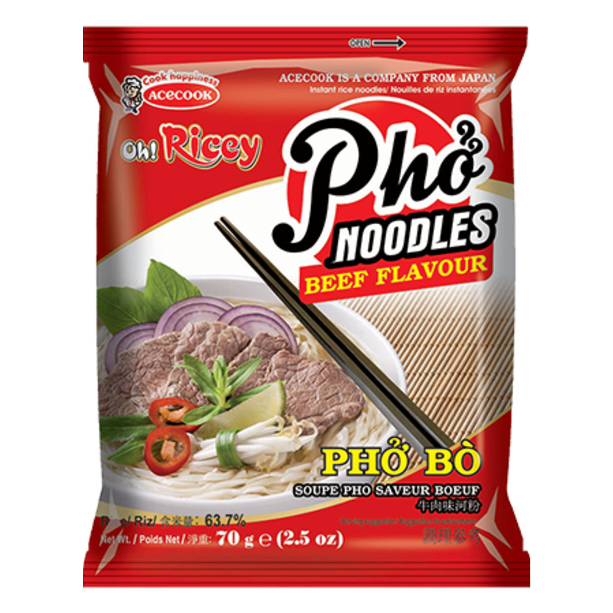 Acecook - Oh! Ricey Instant Rice Noodles (Beef Flavour) 70g – Haisue